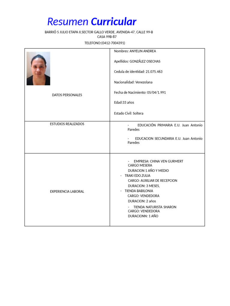 Currriculum Anyelin 2 Act.(3) | PDF