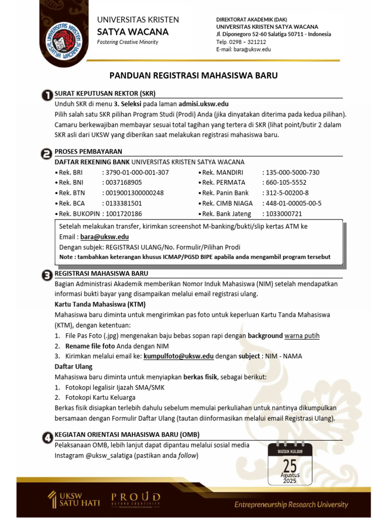 Panduan Registrasi Mahasiswa Baru UKSW | PDF