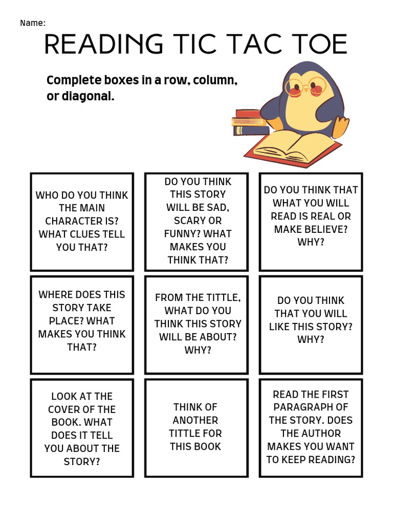 Printable Reading Prompt Tic Tac Toe | PDF