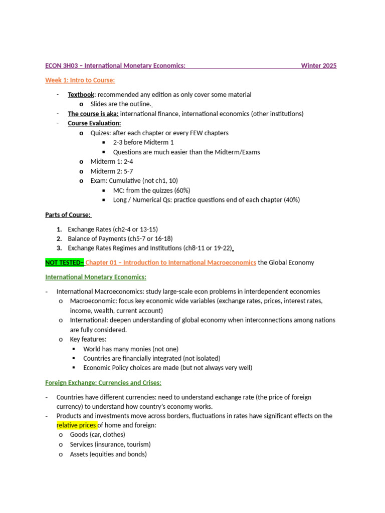 Econ 3h03 Notes | PDF | Money Supply | Exchange Rate