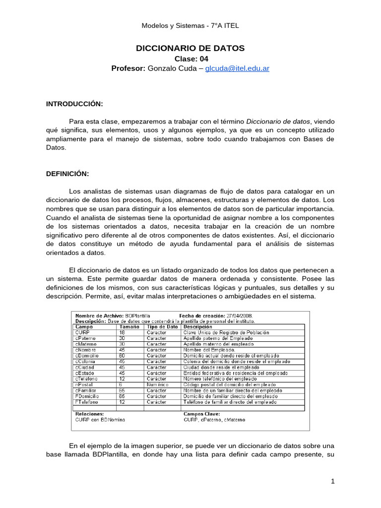 04 - Diccionario de Datos | PDF | Datos | Diccionario