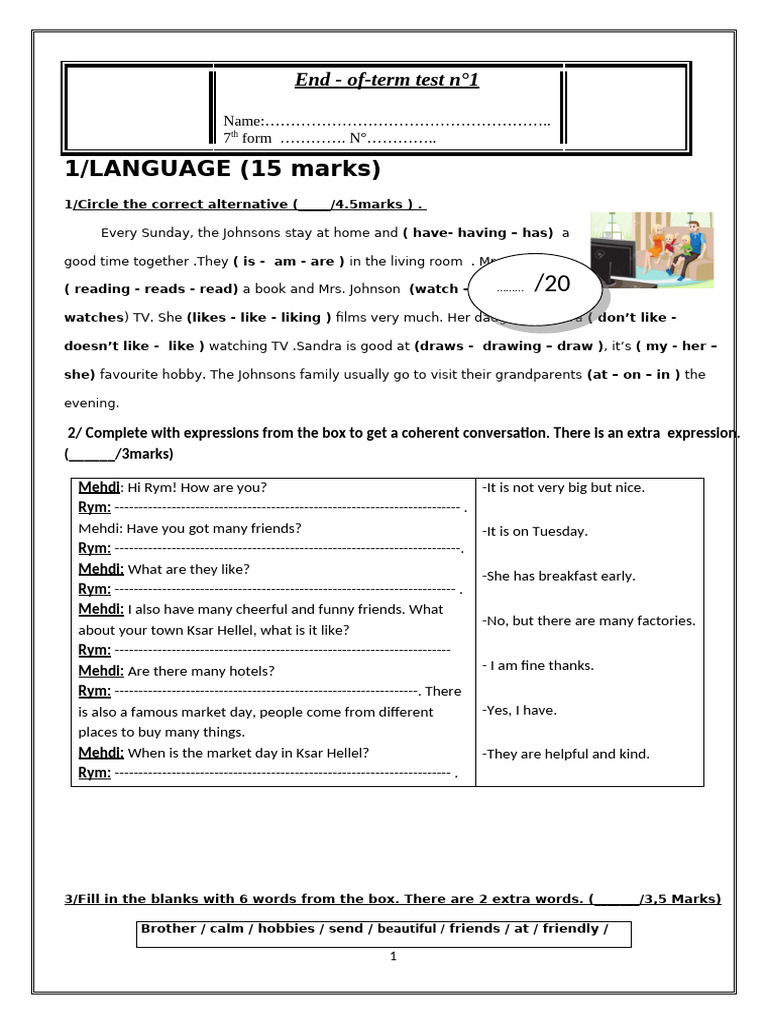 7th Form End of Term 1 Test1 | PDF