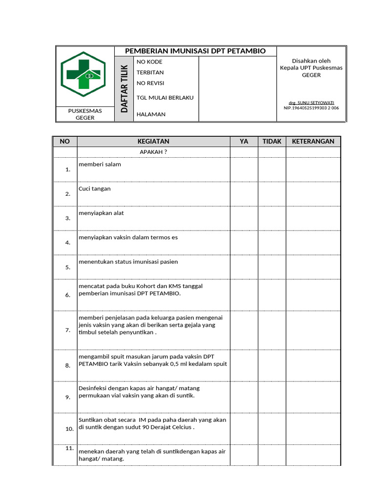 Pemberian Imunisasi DPT Petambio | PDF