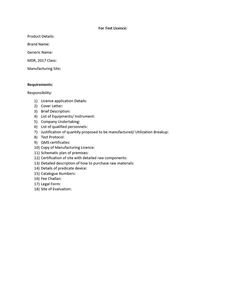 Test Licence Application Requirement (IVD) | PDF