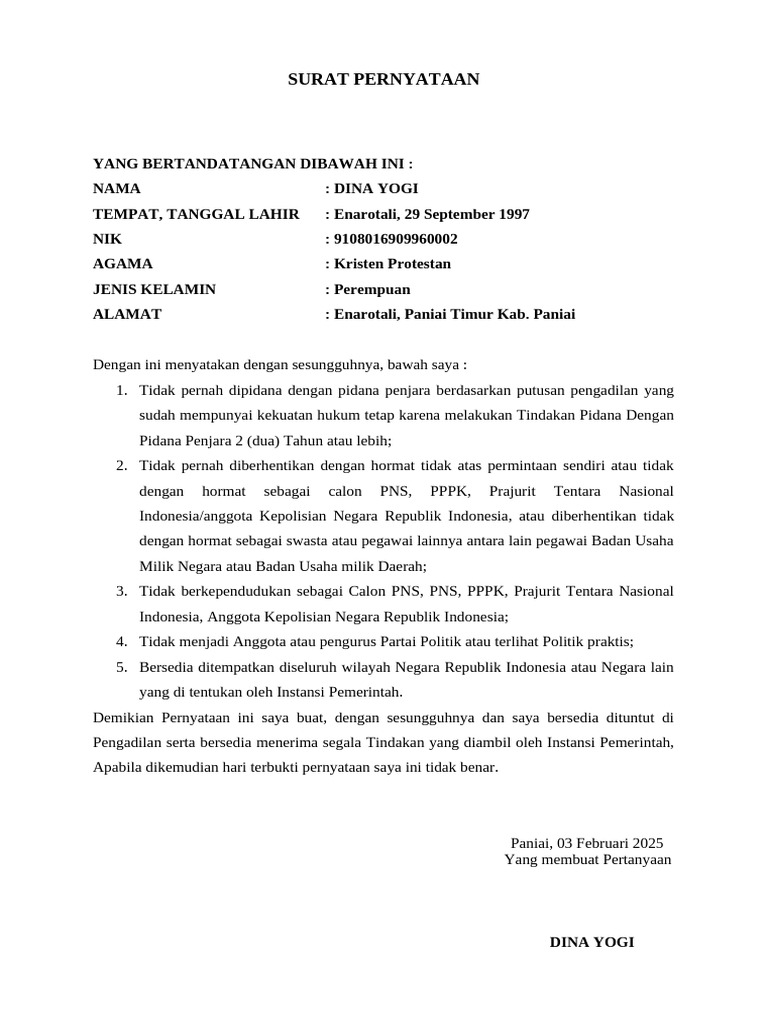 Surat Pernyataan | PDF