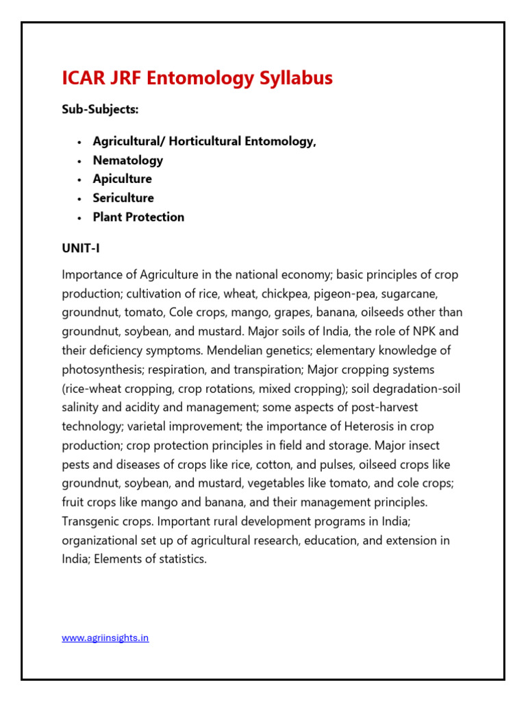 ICAR JRF Entomology Syllabus | PDF