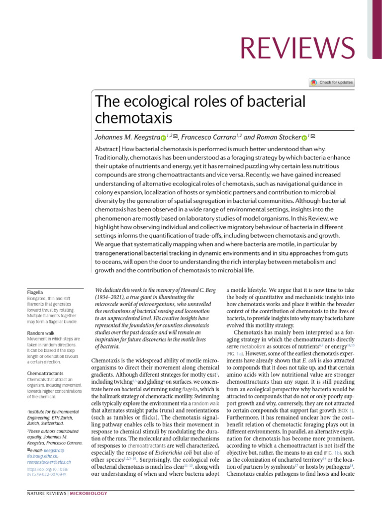 Ecological Roles of Bacterial Chemotaxis | PDF | Chemotaxis | Bacteria