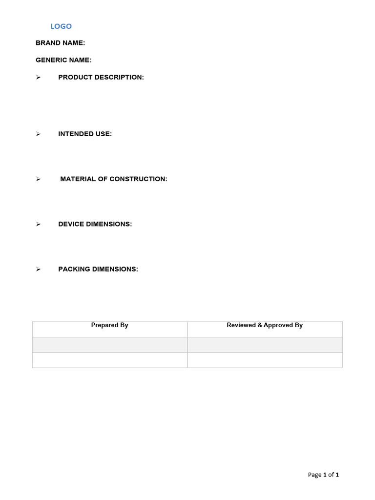Brief Description Template (CDSCO) | PDF