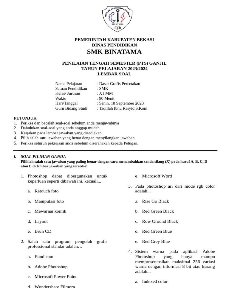 PTS Ganjil DGP XI MM Taqillah | PDF