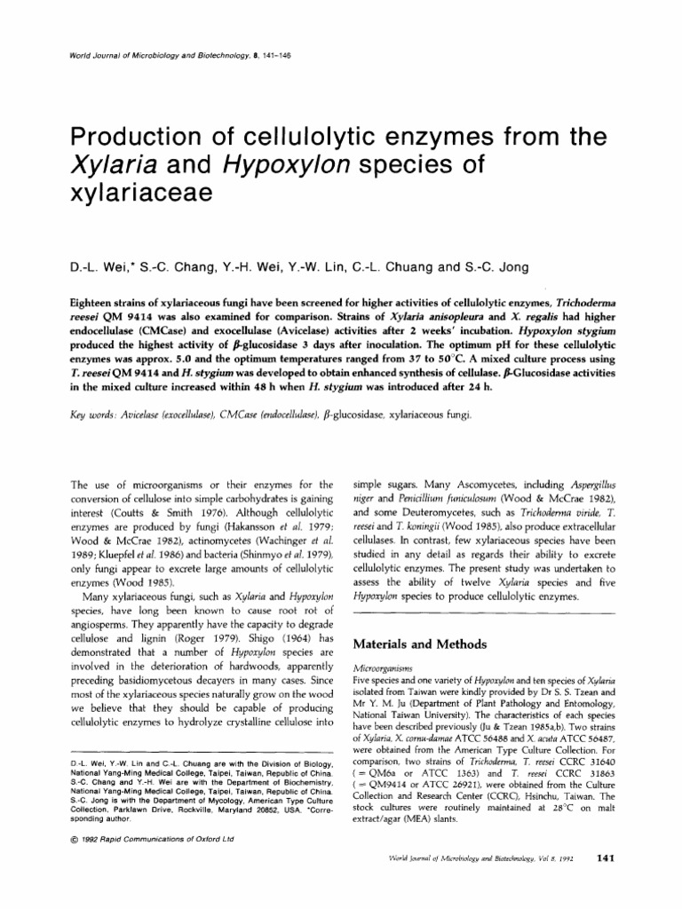 Cellulolytic Enzyme Production by Xylaria | PDF