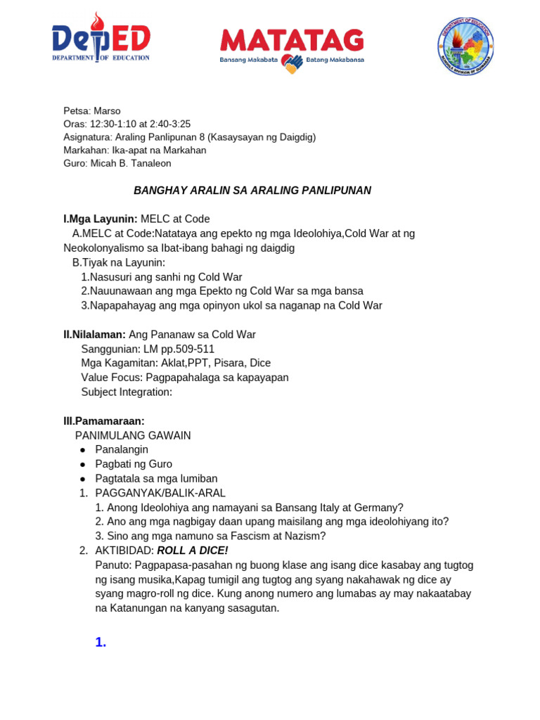 10th Lesson Plan | PDF