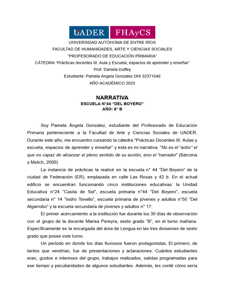 Narrativa Pract Doc Iii 2023 | PDF | Maestros | Escuelas