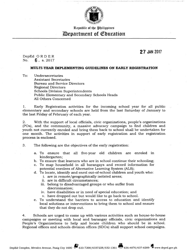 Implementing Guidelines On Early Registration | PDF