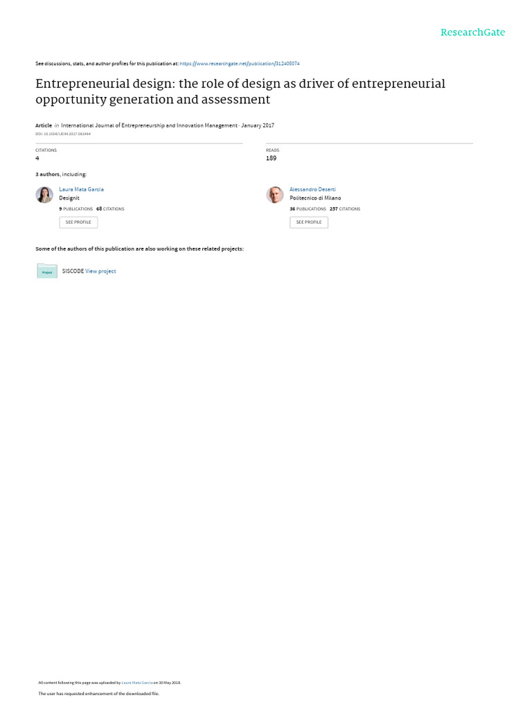 Entrepreneurial Design: The Role of Design As Driver of Entrepreneurial ...