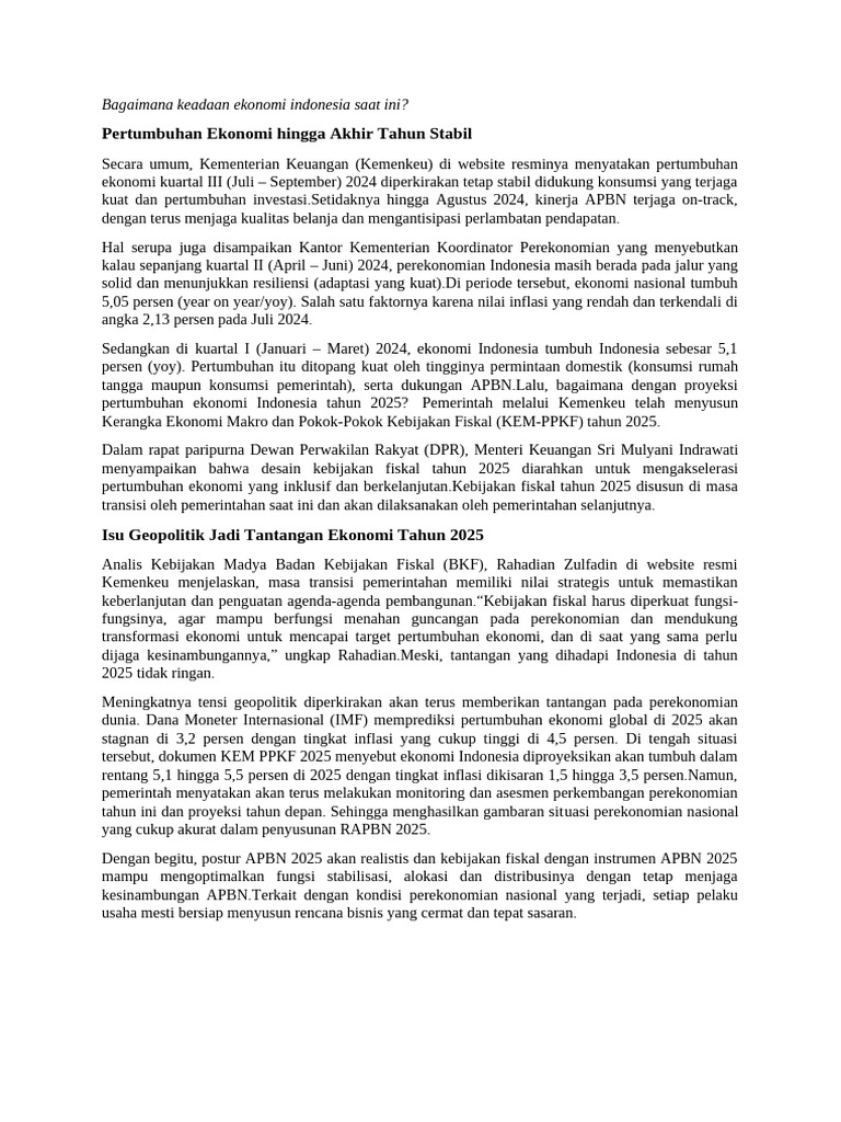 Ekonomi Indonesia - Andini Fitria | PDF