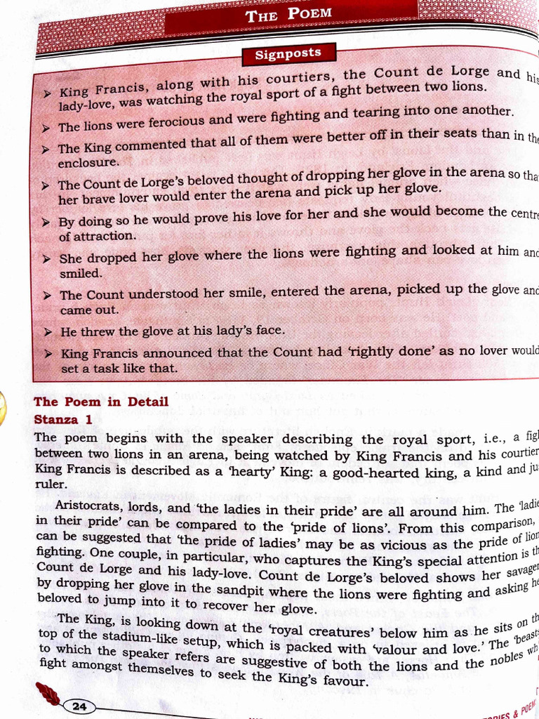 The Glove and the Lions: A Poem Analysis | PDF | Poetics | Phonetics