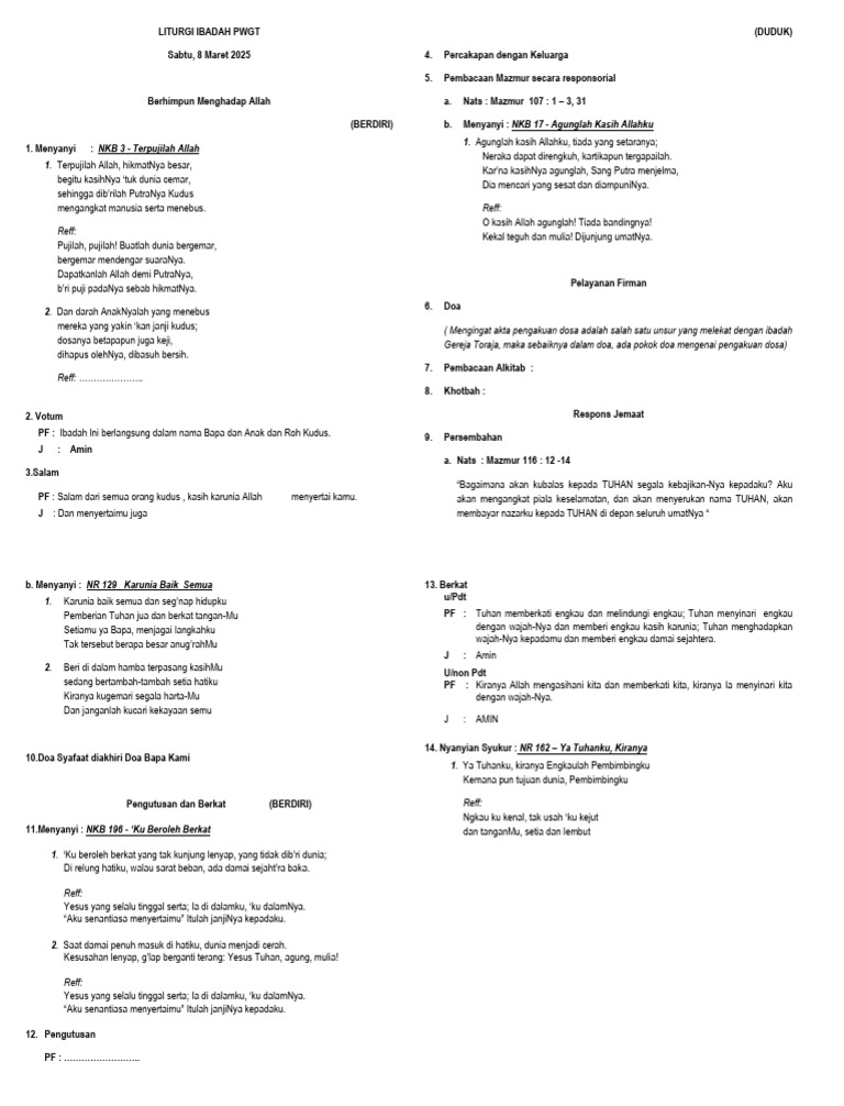 Liturgi Ibadah Pwgt 8 Maret 2025 | PDF