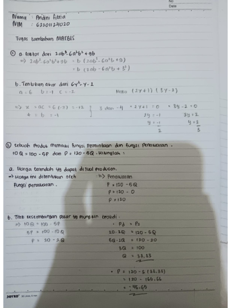 Tugas Tambahan Uts Matbis - Andini Fitria | PDF