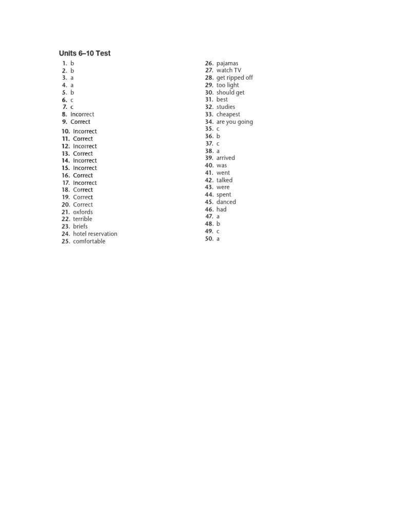 Top Notch 1b Final Test Answer Key | PDF