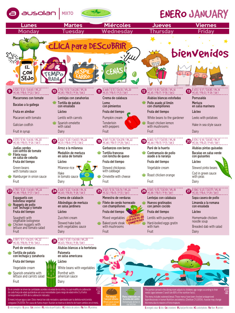 Menu Ausolan Mixto 2otri 22 23 | PDF | Alimentos | Cocina