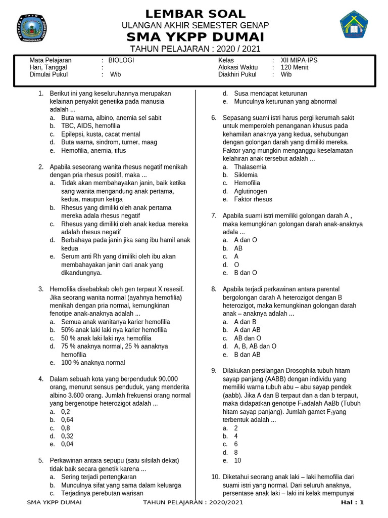 MASTER SOAL-XII-UAS GENAP 2021 | PDF
