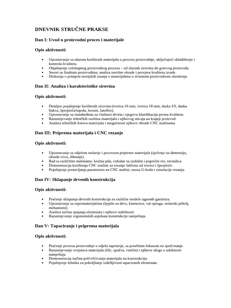 Dnevnik Stručne Prakse | PDF