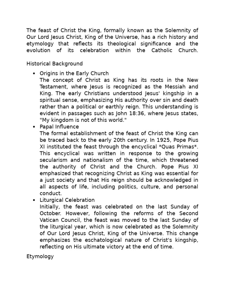 The Feast of Christ The King | PDF | Catholic Church | Jesus