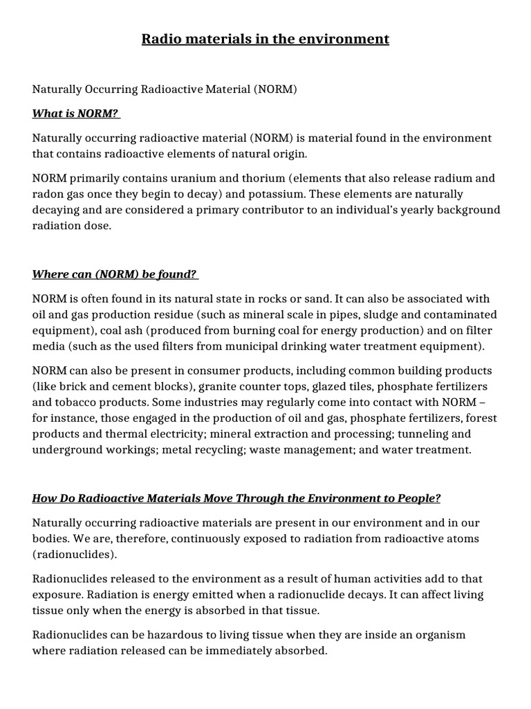 Radio Materials in The Environment | PDF | Radionuclide | Radioactive Decay