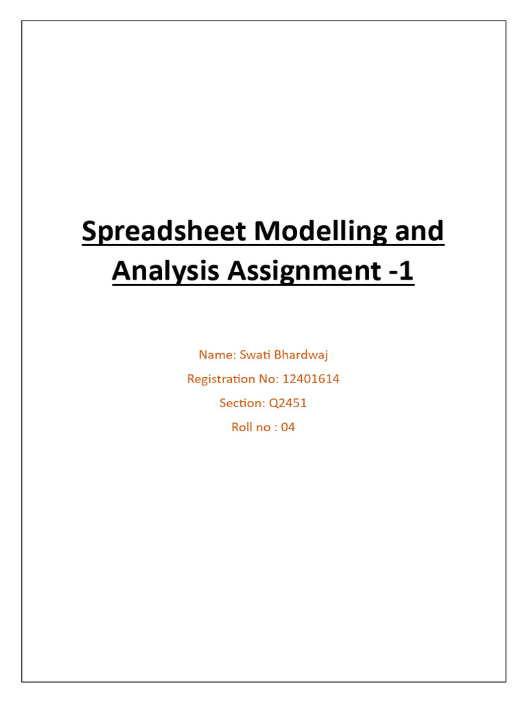 Spreadsheet Modelling and Analysis Assignment | PDF