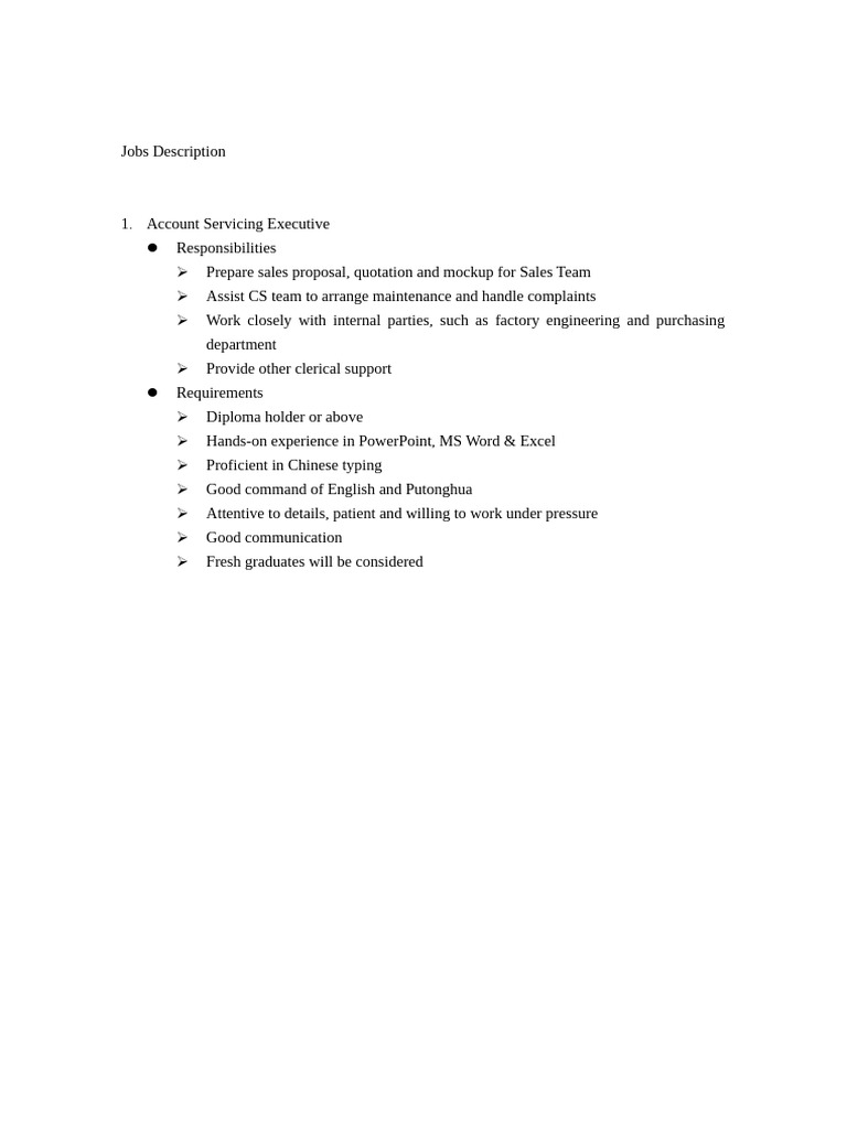 JD_Account Servicing Executive | PDF