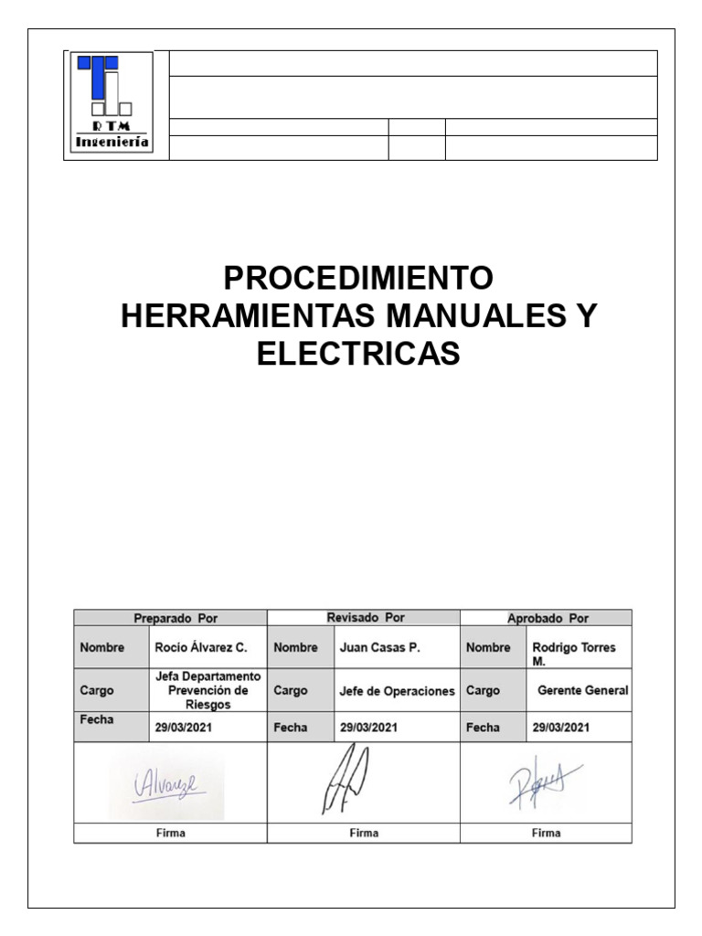PTS - HERRAMIENTAS MANUALES Y ELECTRICAS.docx | PDF | Generador eléctrico | Ingenieria Eléctrica