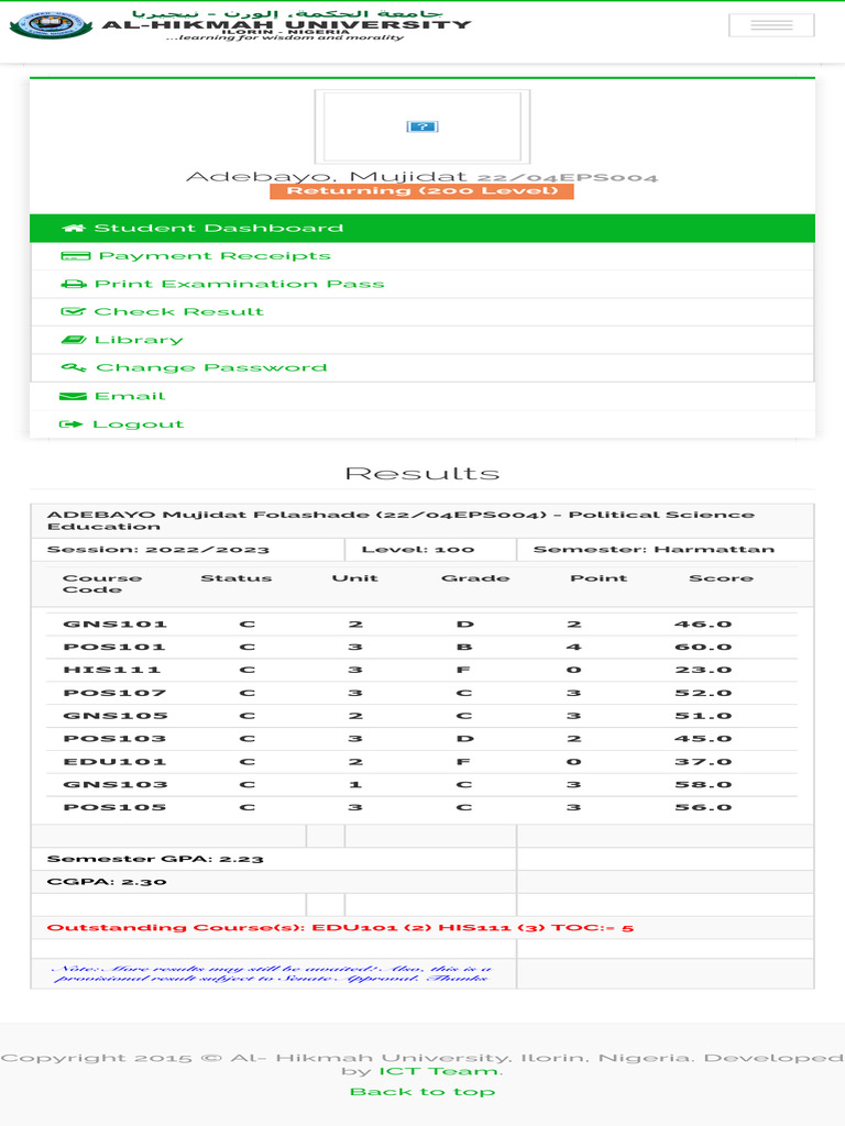 Al-Hikmah University Student Portal | PDF