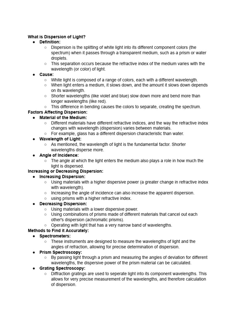 Understanding Light Dispersion Factors | PDF | Dispersion (Optics ...