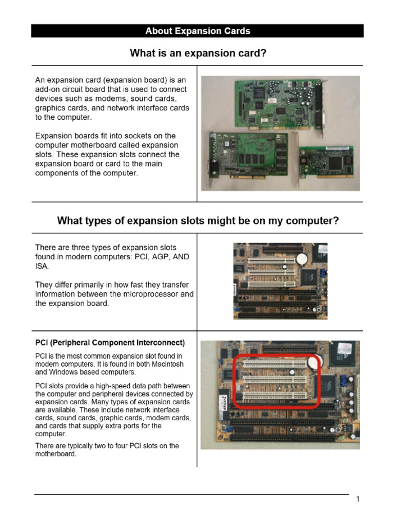 What Is An Expansion Card - What Types of Expansion Slots Might Be | PDF