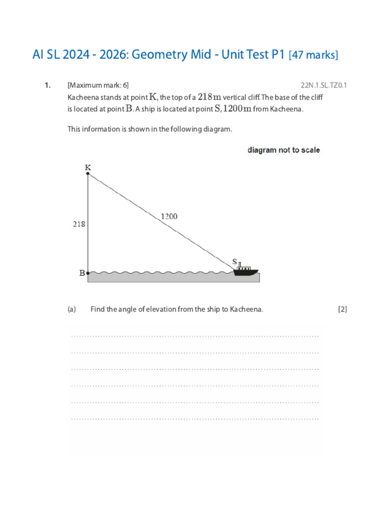 AI SL 2024 - 2026 - Geometry Mid - Unit Test P1 | PDF | Geometry