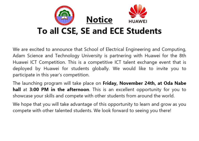 Notice - 8th Huawei ICT Competition | PDF