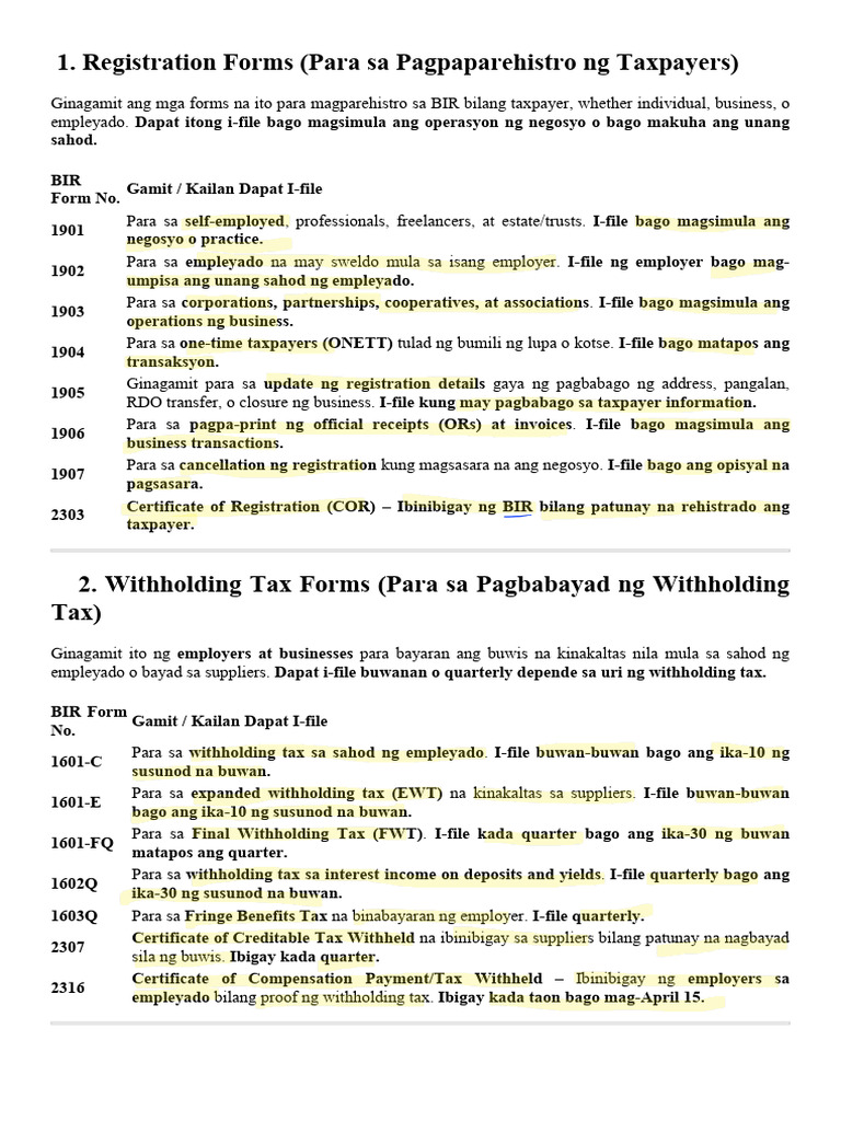 BIR Forms | PDF