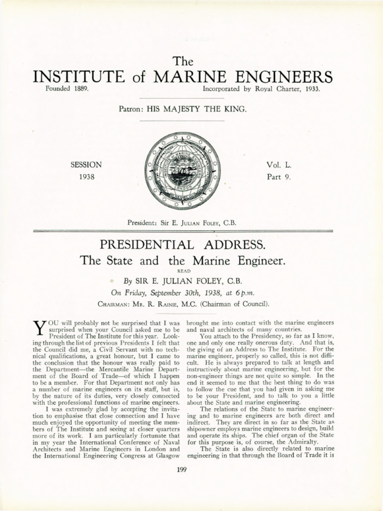 Institute of Marine Engineers: Presidential Address. The State and The Marine Engineer | PDF ...