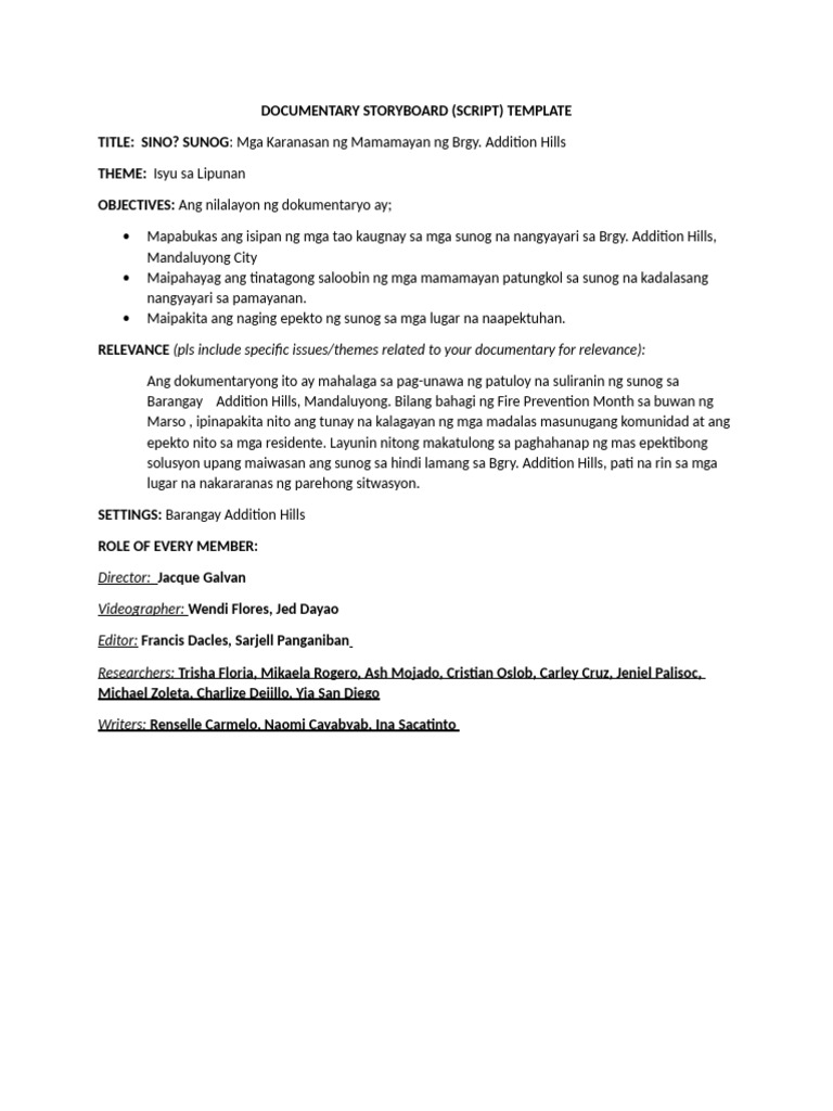 Documentary Storyboard Template | PDF