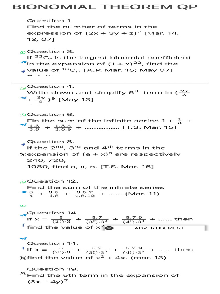 Bionomial Theorem Qp | PDF