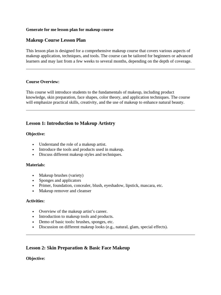 Comprehensive Makeup Course Outline | PDF | Cosmetics | Body Art