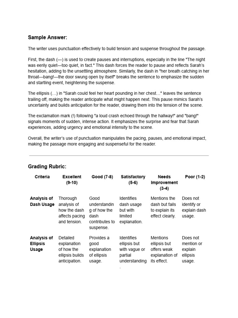 Punctuations - Sample Answer and Rubrics | PDF | Ellipsis | Language ...