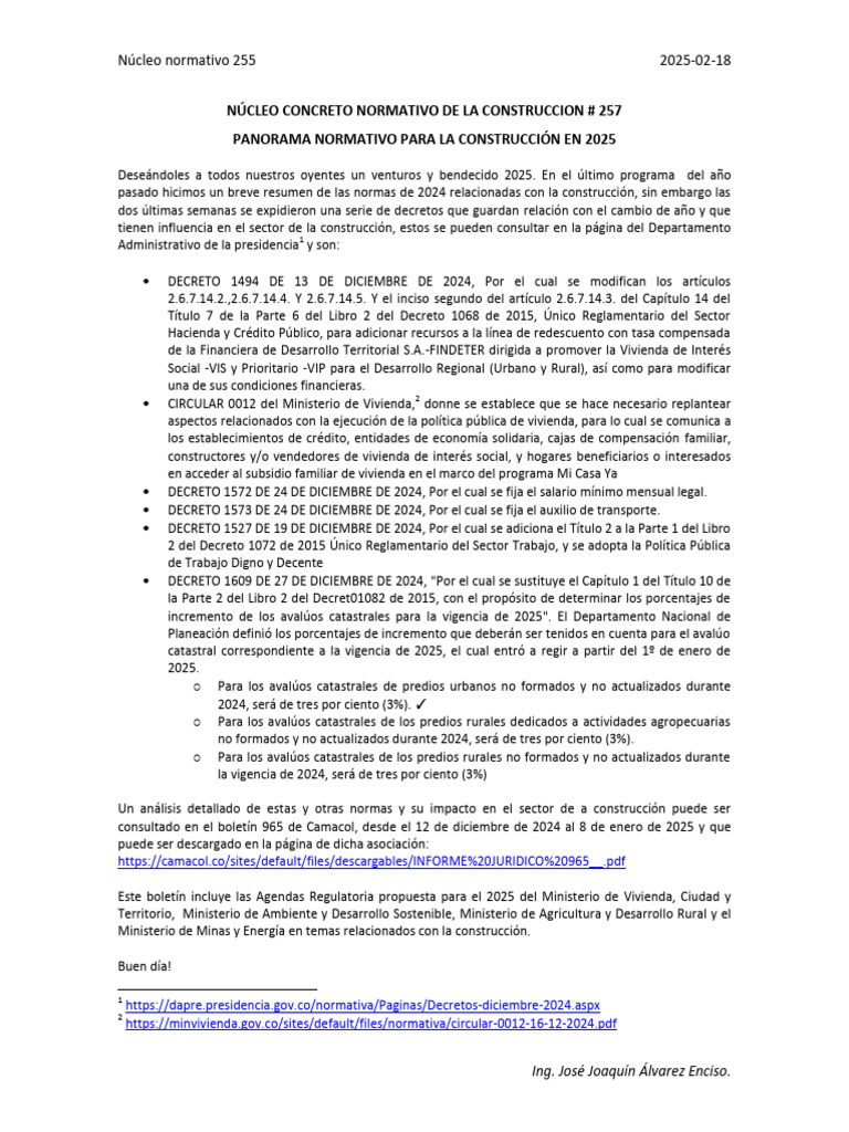 2025-01-18 Nucleo Normativo 257 Proyectos Normativos 2025 | PDF | Economias
