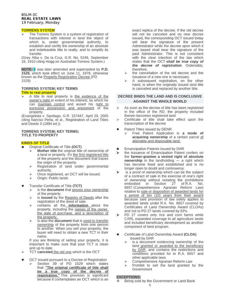 Overview of the Torrens System | PDF | Title (Property) | Property Law