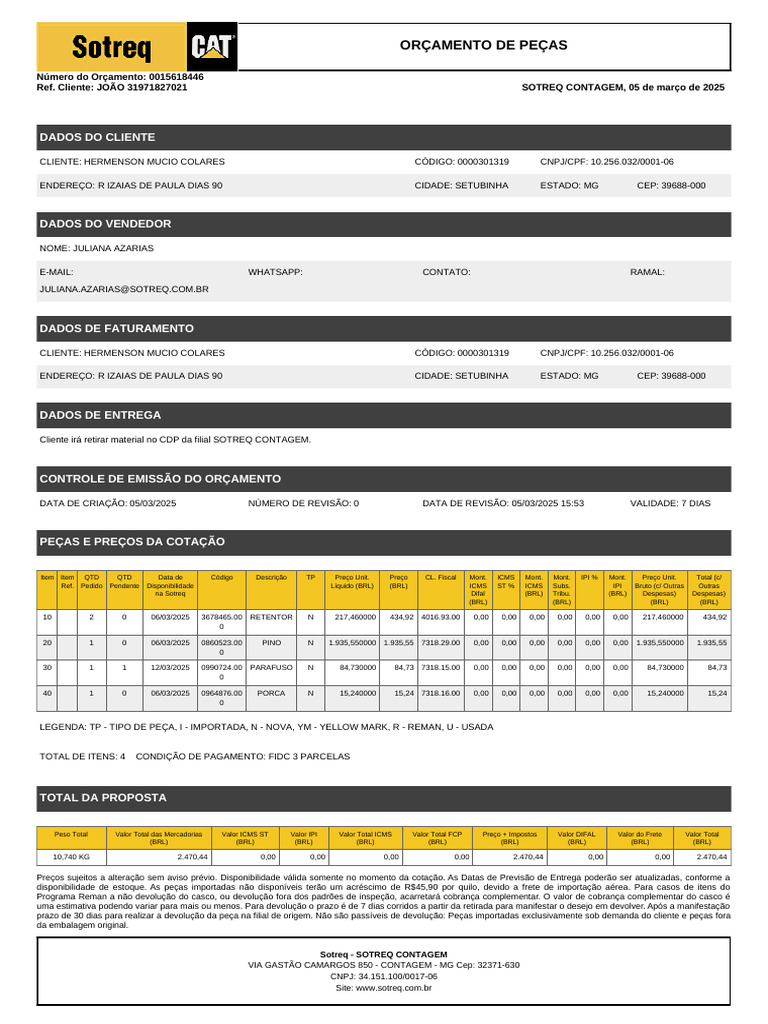 Pedido-Pecas-0015618446-Sotreq_v1 (1) | PDF