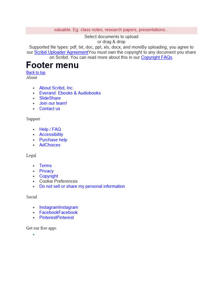 Footer Menu: Valuable. Eg. Class Notes, Research Papers, Presentations ...