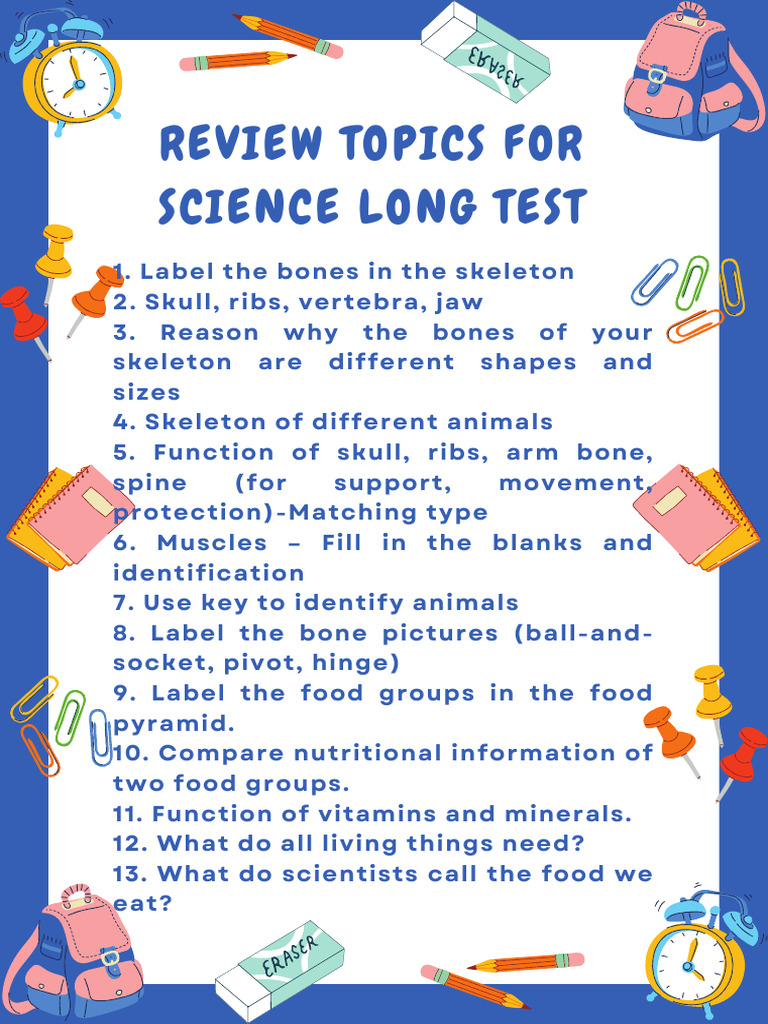 Review Topics For Science Long Test | PDF