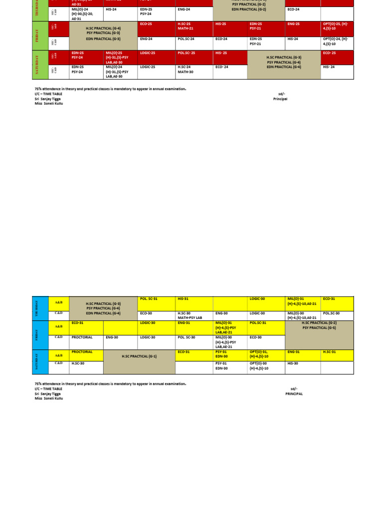 Time Table (Arts) 2024-2025 | PDF