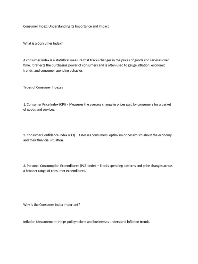 Consumer Index: Importance & Impact Explained | PDF