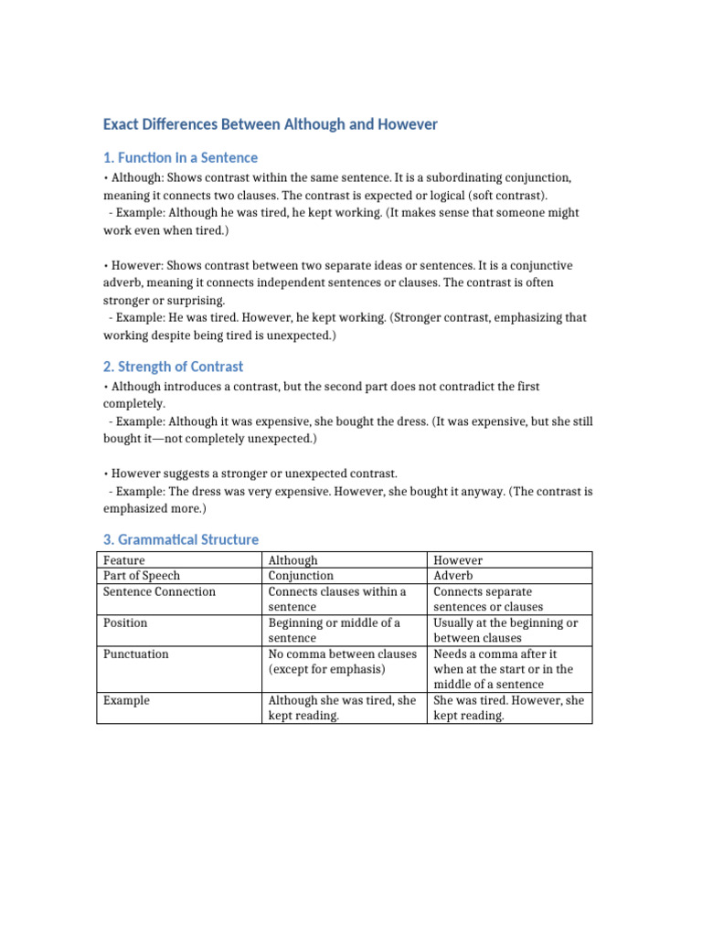 Exact Differences Although However | PDF